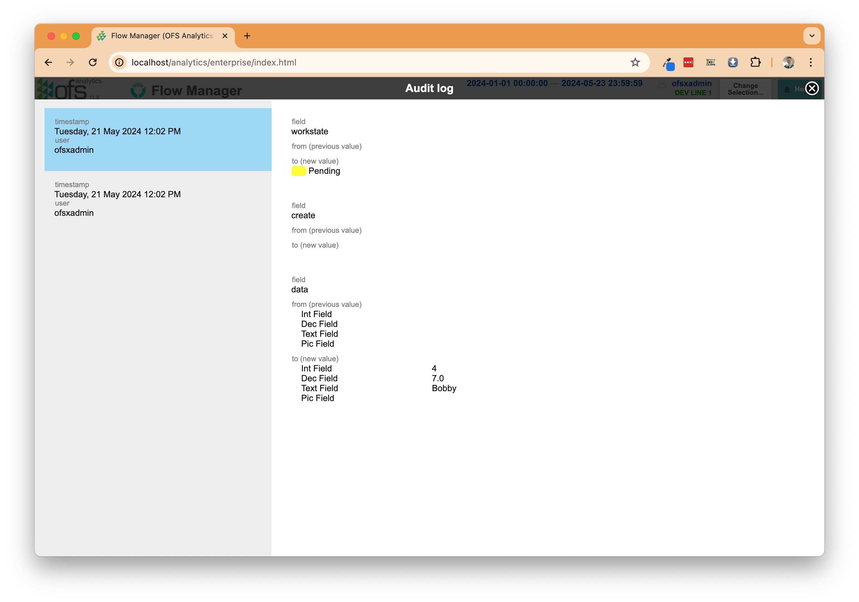 How can I track changes to OFS-Flow Data